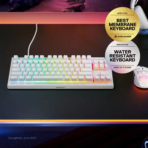Steelseries Apex 3 Tkl Wired Membrane Whisper Quiet Switch Gaming Keyboard 8 Zone Rgb