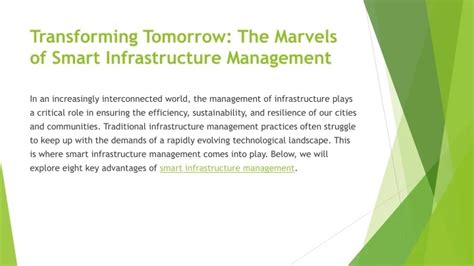 PPT Transforming Tomorrow The Marvels Of Smart Infrastructure Management PowerPoint