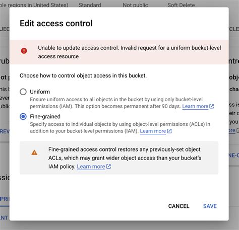 Google Cloud Platform How To Switch Back From Uniform To Fine Grained