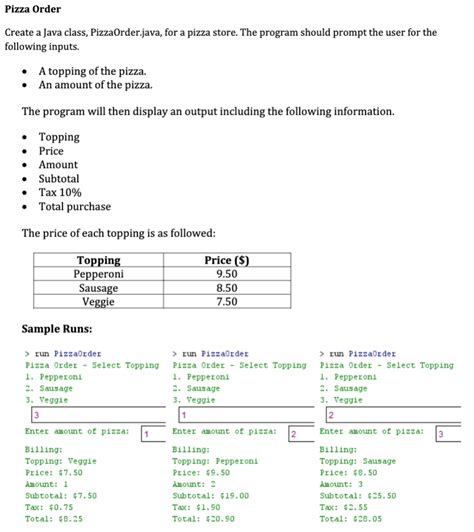 Solved Pizza Order Create A Java Class Pizzaorderjava For