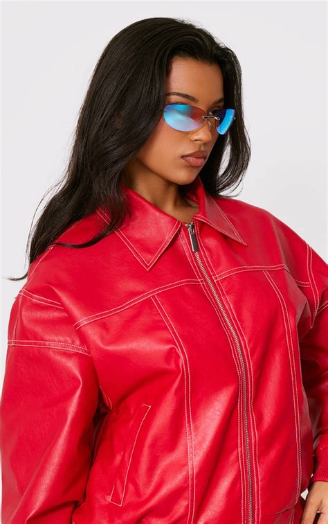 Blue Iridescent Frameless Bug Eye Round Sunglasses Accessories