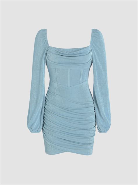 Graduation Dress Grad Dresses Knit Fabric Solid Corset Ruched Mini Dress For Date Coffee Shop