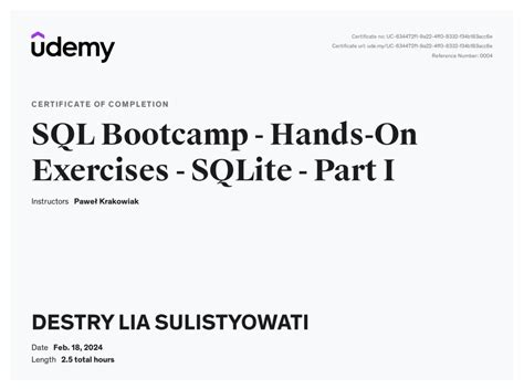 Completed Sqlite Course On Udemy Destry Lia Sulistyowati Posted On The Topic Linkedin