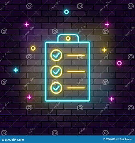 Checklist Tasks Multicolor Neon Icon On Dark Brick Wall Stock Vector