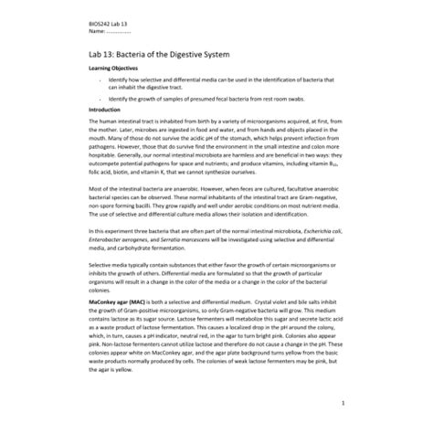 Bios 242 Week 7 Assignment Lab 13 Of 14 Onsite Bacteria Of Digestive