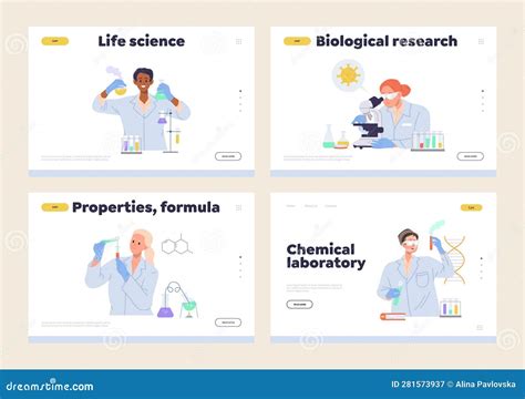 Set Of Landing Page Design Website Template For Online Chemical Laboratory And Education Service