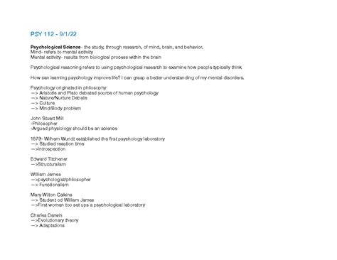 Psy 112 Psy 112 Lecture Notes Psy 112 91 Psychological Science
