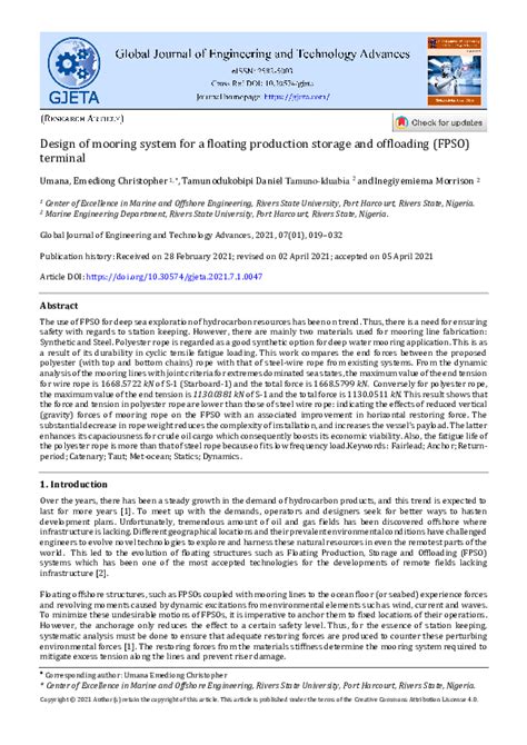 Pdf Design Of Mooring System For A Floating Production Storage And