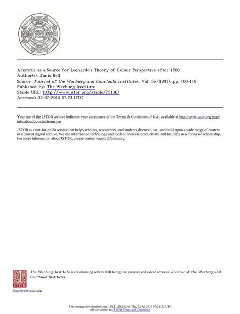 Pdf Aristotle As A Source For Leonardos Theory Of Colour · Pdf Filearistotle And Leonardo