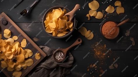 Premium Photo Chips Flat Lay Chips Background Fast Food Background Junk Food Tasty Delicious