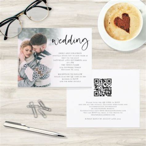 Budget Modernes Script Foto Qr Code Hochzeit Einla Zazzle De