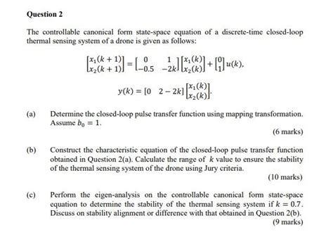Solved Question 2 The Controllable Canonical Form