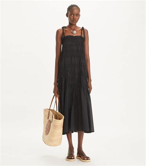 Shoulder Tie Smocked Cotton Dress Womens Swim Coverups Tory Burch Eu