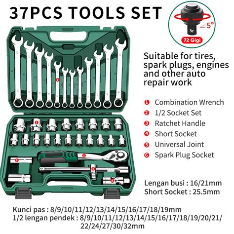 Isku Kunci Shock Set 82 Pcs Tool Kit Set 37 53 61 121pcs Kunci Set