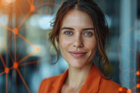 premium photo frontal portrait happy executive woman her face