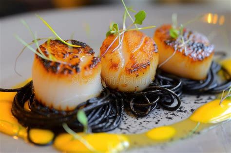 A Close Up Photo Of A White Plate Featuring Delicately Cooked Scallops