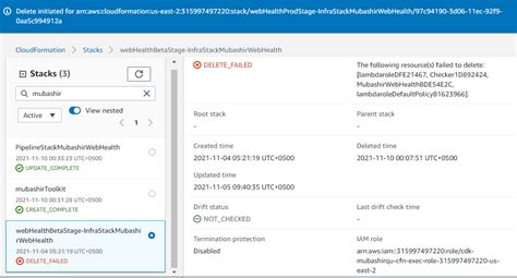 Amazon Web Services Aws Cloudformation Is Stuck On Deletedfailed