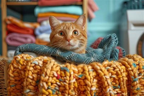 Premium AI Image Cat Laundry Day Envision A Resourceful Cat Sorting