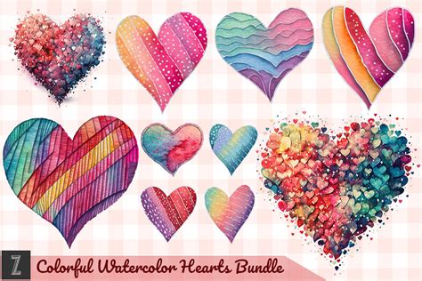 Colorful Watercolor Heart Clipart Bundle Graphic By Zemira · Creative