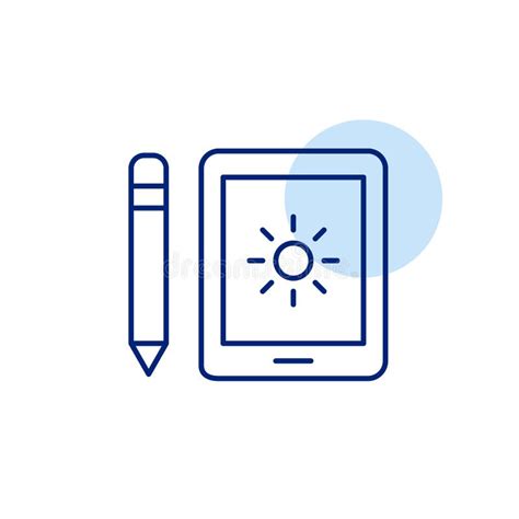 Electronic Tablet With Pencil And Sun Symbol On Screen Automatic Brightness Adjustment