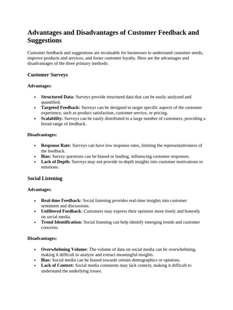 Advantages And Disadvantages Of Customer Feedback And Suggestions Pdf Social Media Popular