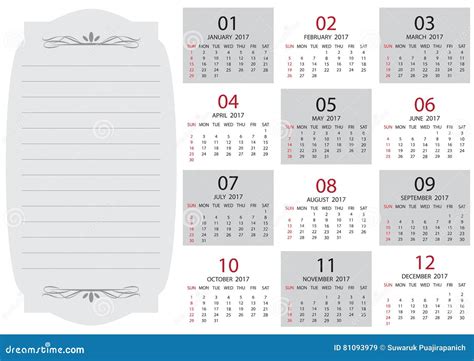 Projeto 2017 Do Molde Do Calendário Ilustração Do Vetor Ilustração De