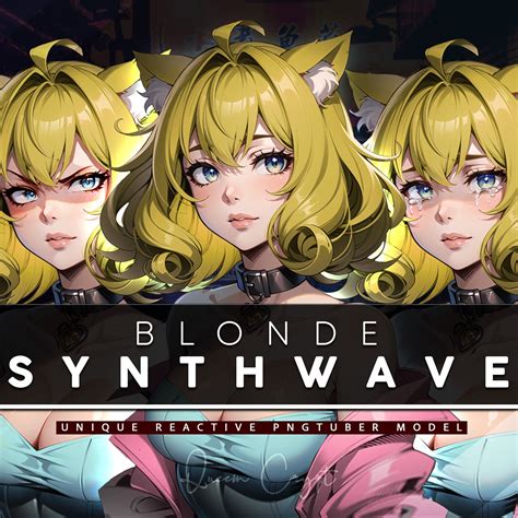 Blonde Synthwave PNGTUBER Ready To Use 3 Expressions 12 Reactive PNG