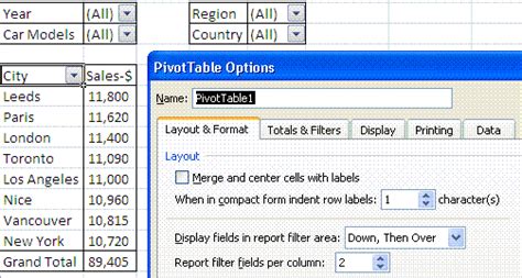 Excel Pivot Table Report Layout And Format Totals And Filters Display