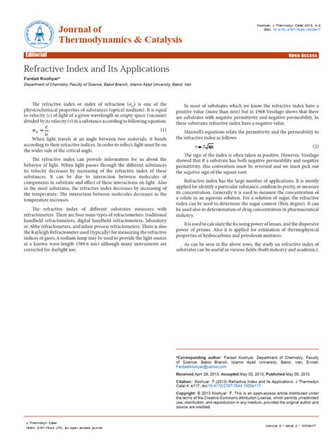 Refractive Index And Its Applications 2157 75441000e117 Pdf