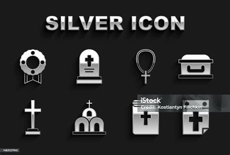 교회 건물 십자가가 있는 관 달력 죽음 성경책 무덤 사슬에 묶인 기독교인 기념 화환 및 묘비 아이콘을 설정합니다 벡터 0명에 대한 스톡 벡터 아트 및 기타 이미지 Istock