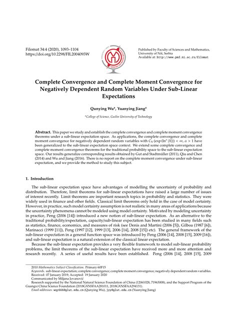 Pdf Complete Convergence And Complete Moment Convergence For
