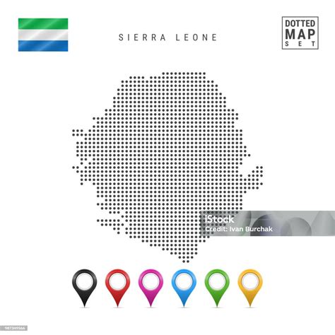 시에라 리온의 도트 패턴 벡터 지도입니다 시에라 리온의 실루엣입니다 시에라리온의 국기입니다 색된 지도 표시 시에라리온에 대한