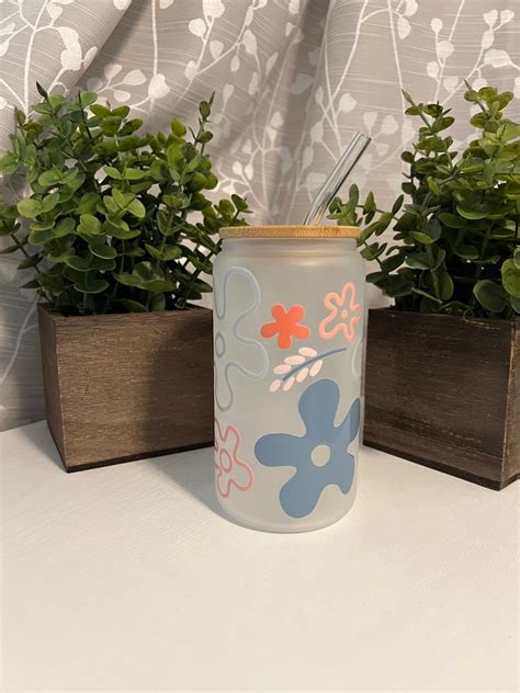 16 Oz Libby Glass Cup Flowers Spring Libby Glass Drinkware Coffee