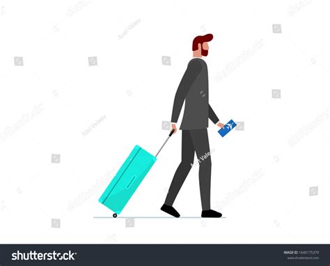 Businessman Walking Suitcase Flight Ticket Business Stock Vector