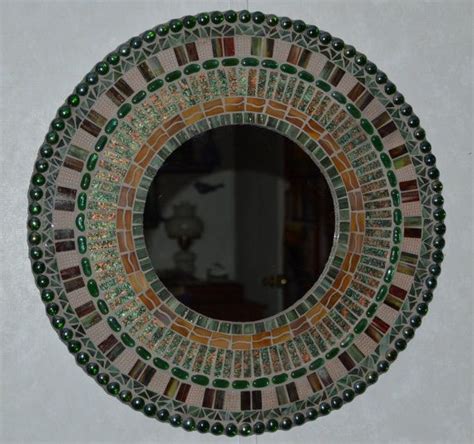 Mosaic Art Mirror Stained Glass Mixed Media Green And Copper Etsy