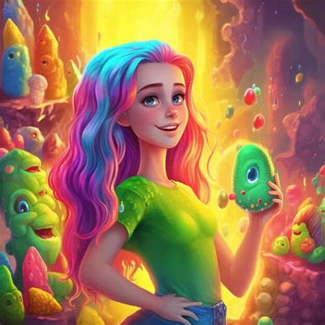 Premium AI Image A Close Up Of A Cartoon Girl Holding A Green Object