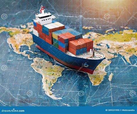 Container Ship Model On World Map Transportation Or Globalization