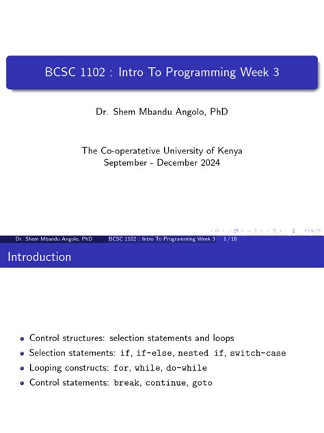 bcsc 1102 introduction to programming lecture 3 ppt pdf control