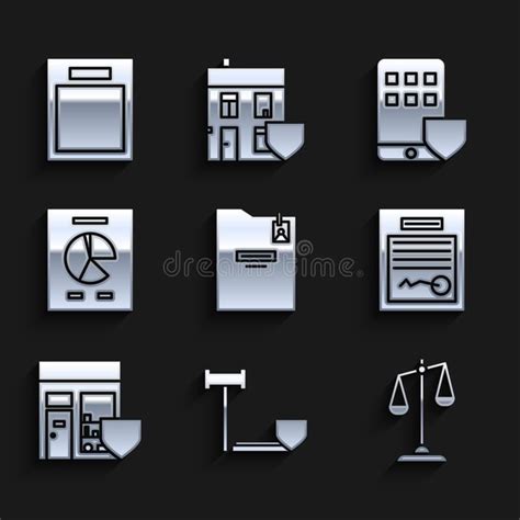 set personal folder judge gavel with shield scales of justice filled