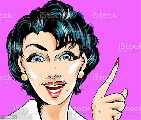 Illustration Of 60s Retro American Comic Bluehaired Beautiful Mature