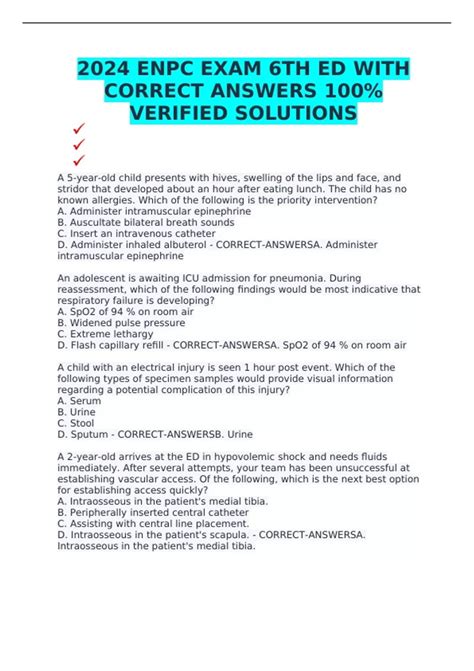 2024 Enpc Exam 6th Ed With Correct Answers 100 Verified Solutions Enpc 6th Ed Stuvia Us