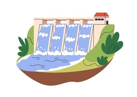 Premium Vector Hydroelectric Power Water Station River Dam Hydropower
