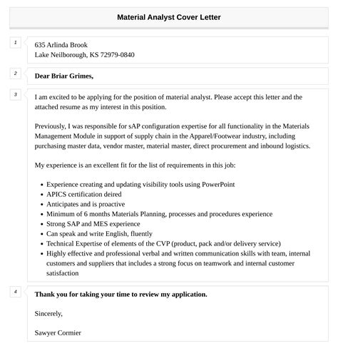 Material Analyst Cover Letter Velvet Jobs