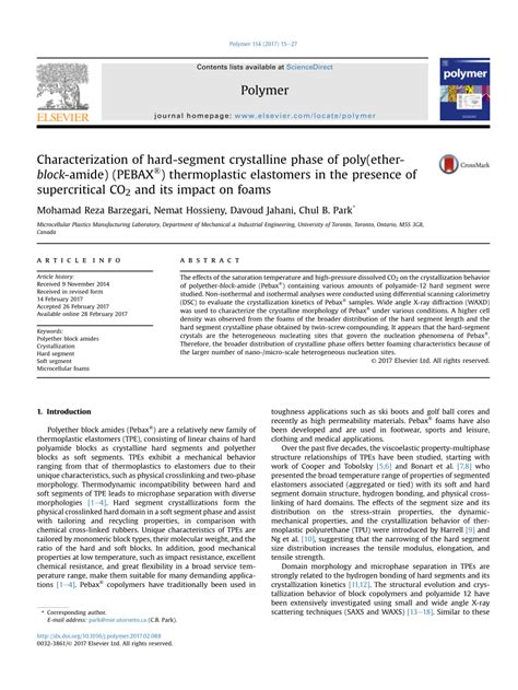 Pdf Characterization Of Hard Segment Crystalline Phase Of Poly Ether