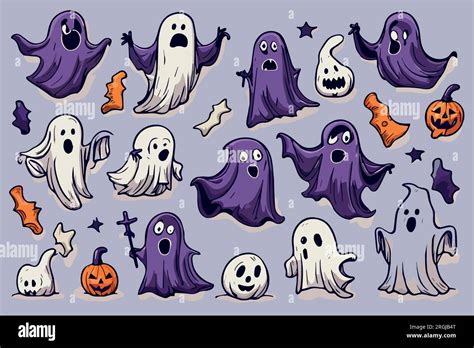 Ghosts Doodle Illustration For Halloween Simple For Printing Stickers
