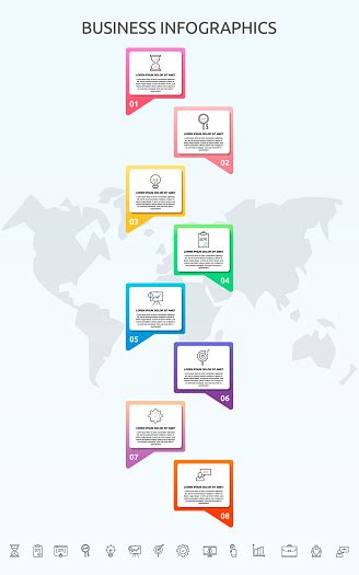 8 단계 레이블인 인포그래픽 차트 다이어그램 비즈니스 웹 워크플로 레이아웃 프레젠테이션에 사용되는 벡터 템플릿 8에 대한 스톡
