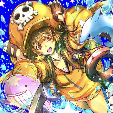 Safebooru 1girl Blue Background Brown Eyes Brown Gloves Brown Hair
