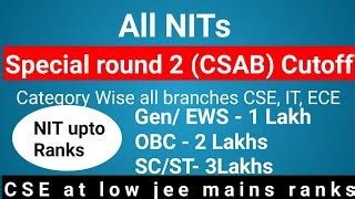 All Nit Cutoff Csab Round 2 Cutoff Category Wise All Branches Cse At