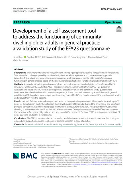 Pdf Development Of A Self Assessment Tool To Address The Functioning Of Community Dwelling