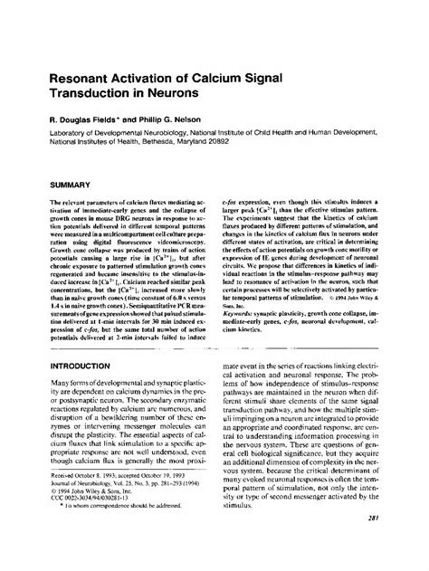 Pdf Resonant Activation Of Calcium Signal Transduction In Neurons